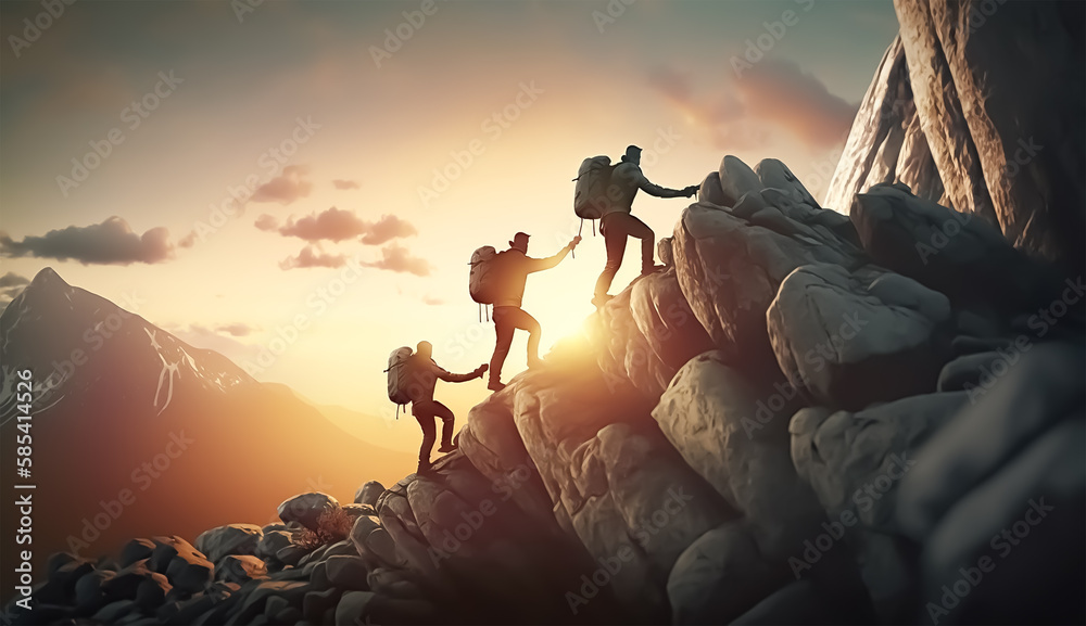 Hiking team people helping each other friend giving a helping hand ...