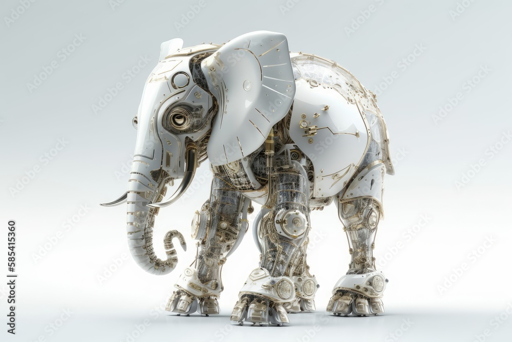 Realistic 3D Cinematic Elephant Statue with Robot Jellycat Style and ...