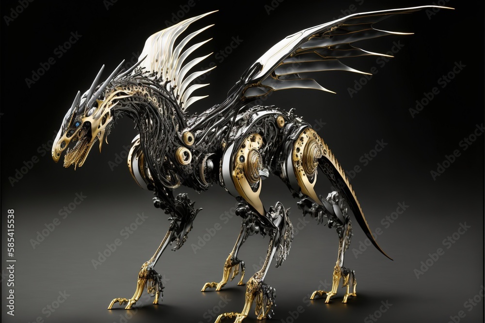 Steel dragon with fantasy sci-fi and steampunk design model, featuring ...