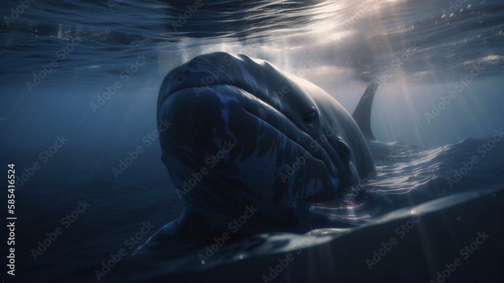 海の中を怒りの表情で泳ぐクジラ | Whale swimming in the sea with an angry look on its ...