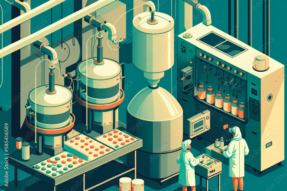 clean and hygienic pharmaceutical manufacturing plant with workers in ...