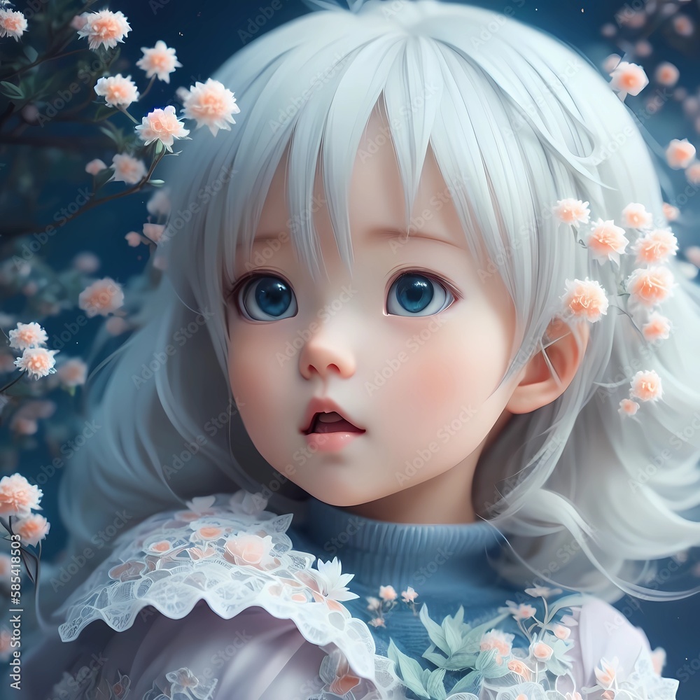 Anime girl little white , people, Background artwork digital art ...