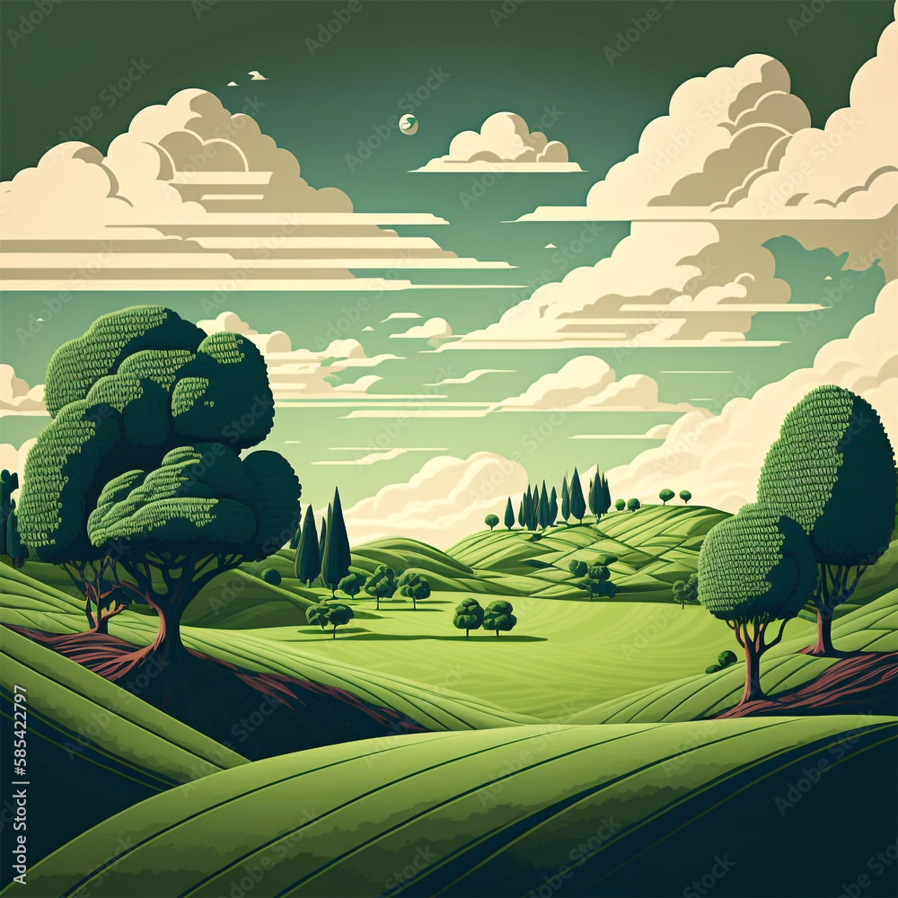 country road nature scene of forest And a big tree in the middle ...