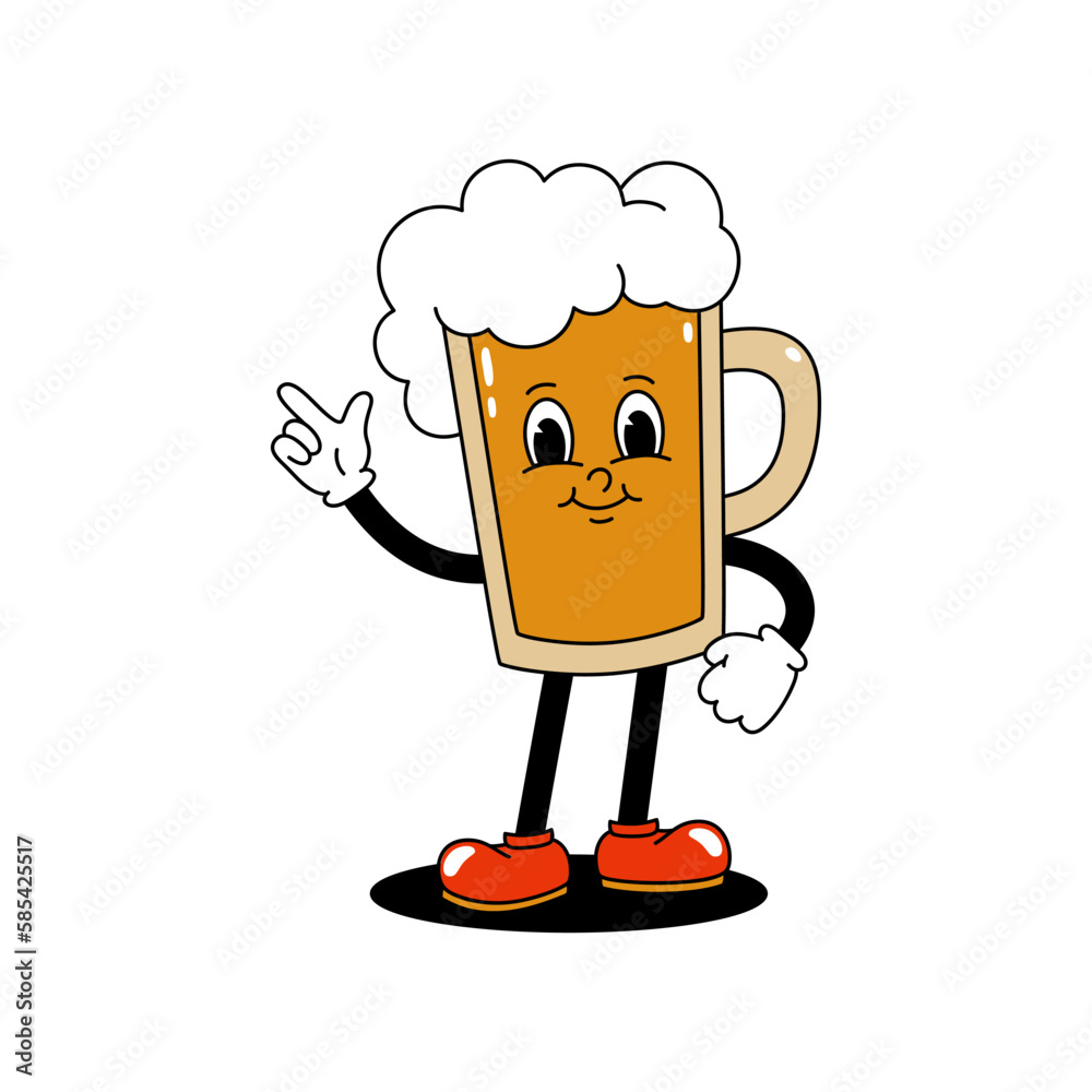 Vector cartoon retro mascot color illustration of a walking glass of ...