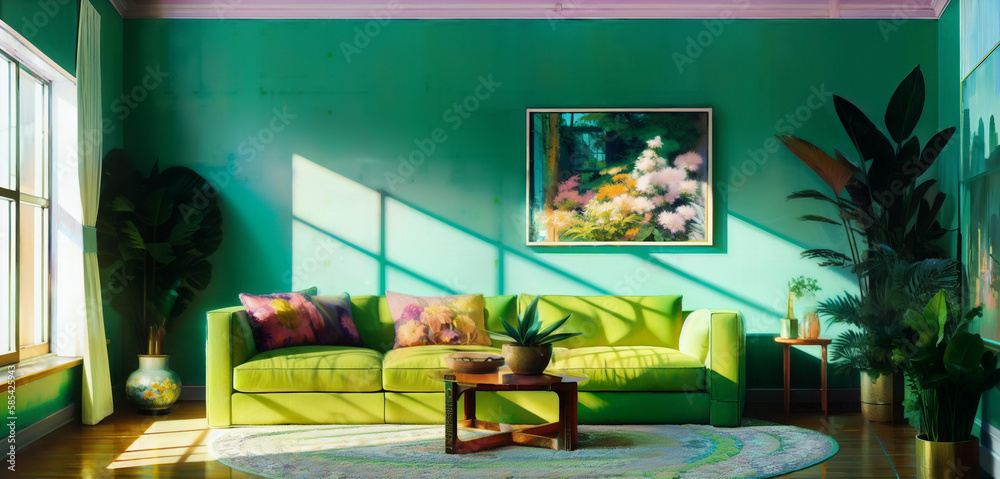 An Interior Design for a Maximalist Green Solarpunk Living Room ...