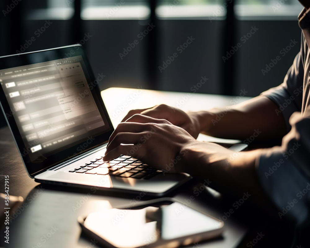 Businessman working on a laptop. sending emails or newsletters to ...