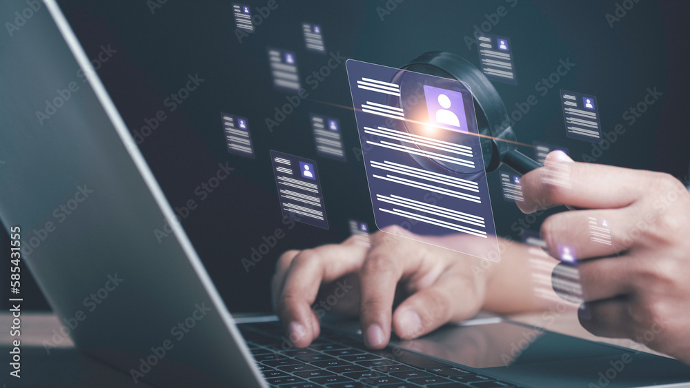 Human resource management concept. HR uses computers to search and ...