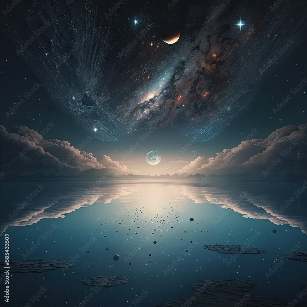 ly beautifulA panoramic, cosmic ocean, star-studded horizon, distant ...