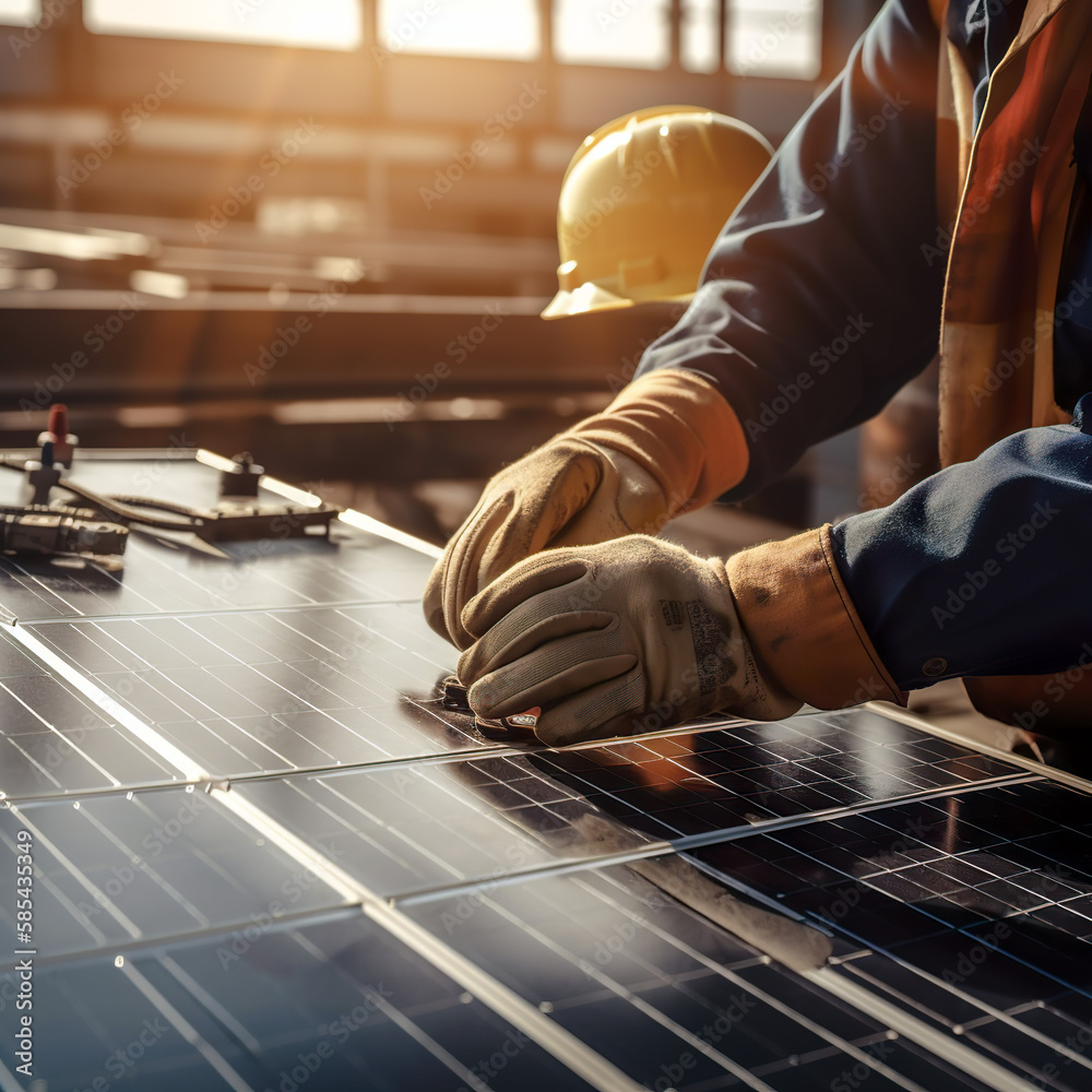 Illustrazione Stock Engineering hand in the construction of solar ...