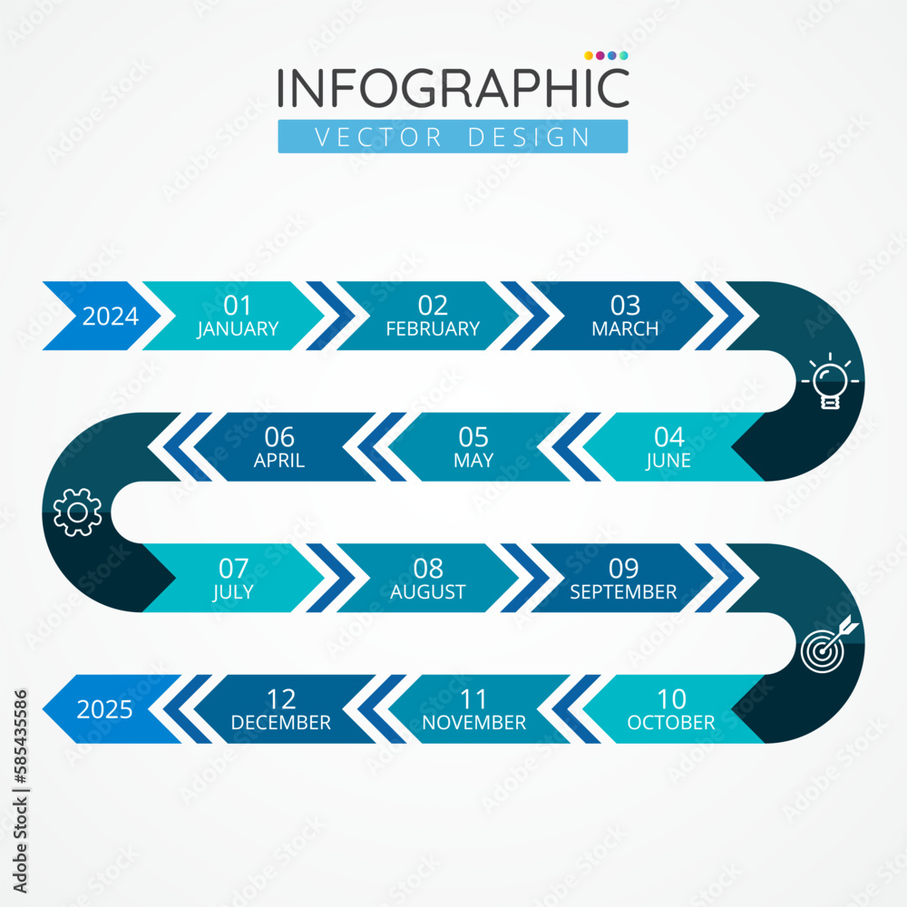 Vetor de Infographic template for business. 12 Months modern Timeline ...