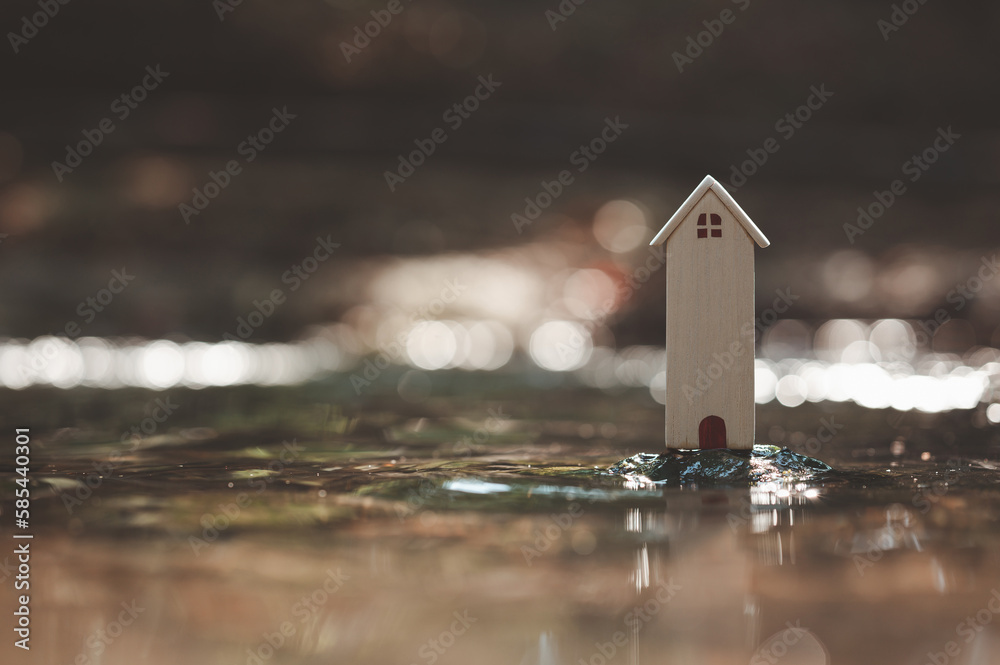 House plan on the ground with water flowing Savings concept to build ...