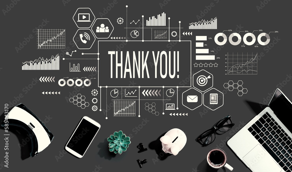 Foto de Thank you message with electronic gadgets and office supplies ...
