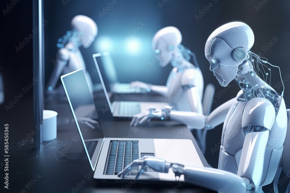 Very detailed 3d picture Ai Chatbots working and chatting in computer ...