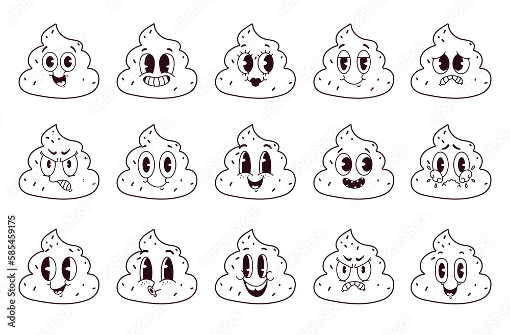Vetor de Poop excrement cute character kawaii shit emoticon poo emoji ...