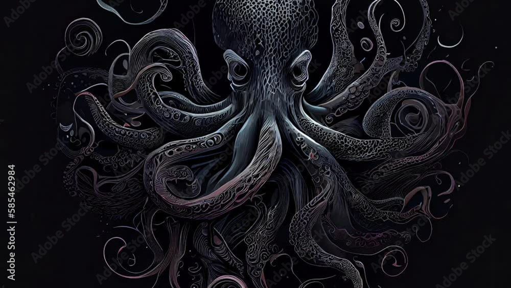 A black octopus on a movie inside the gallery as seen on a closer look ...