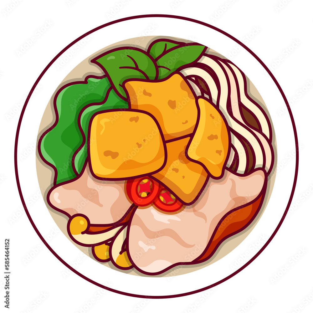 Cao lầu vietnamese food noodles illustration vector. Asian vietnam ...