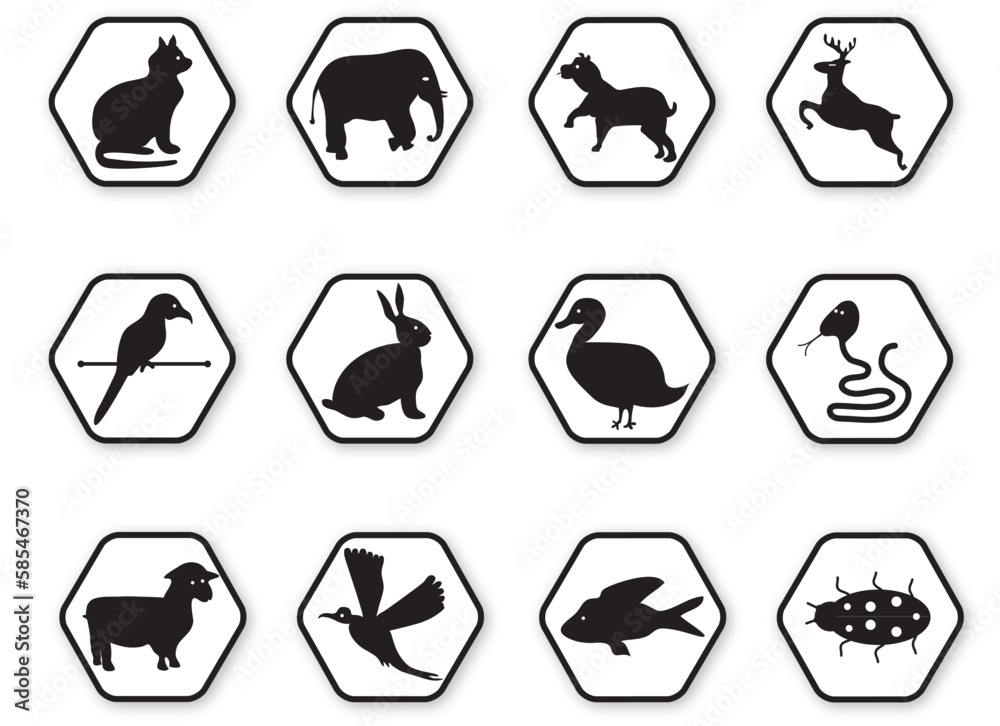 Set animal black buttons with frame, isolated. Vector. Collection of ...