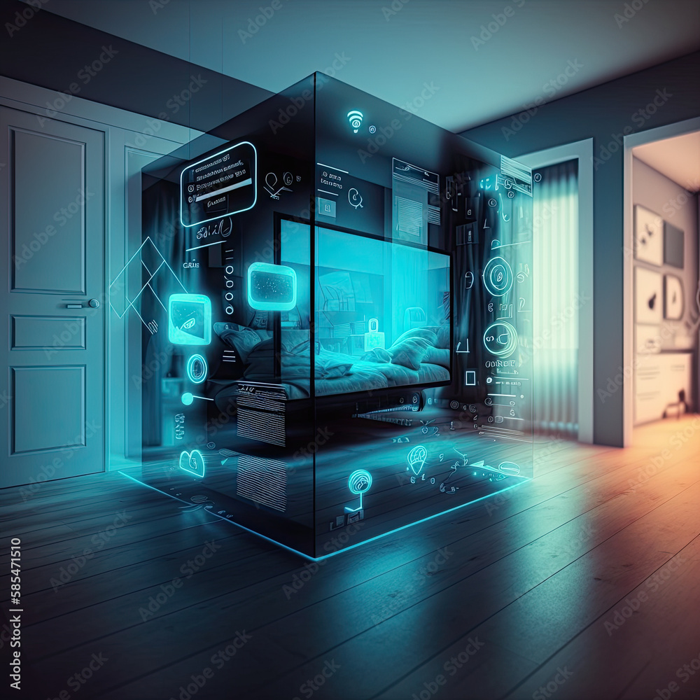 Illustration of a modern house working with last generation domotics ...