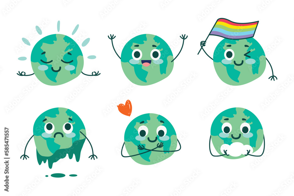 Cute Earth illustration Set. Hand drawn vector doodle with different ...