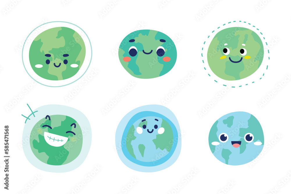 Cute Earth illustration Set. Hand-drawn vector doodle with different ...