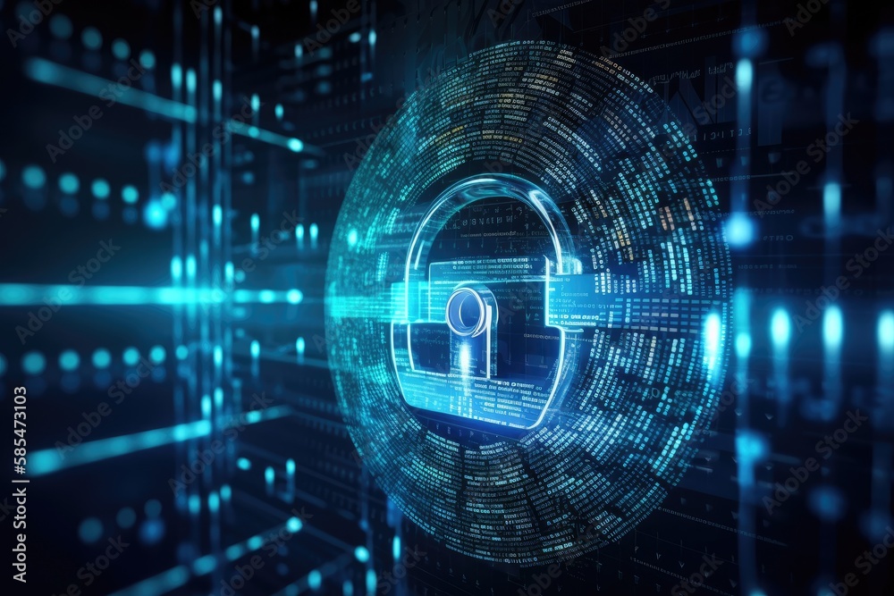 Digital lock guard sign binary code number. Big data personal information safety technology ...