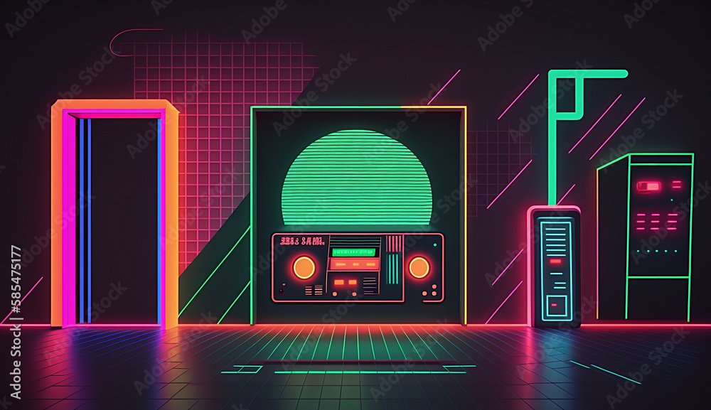 retro neon light frame stage room background new quality stock image ...