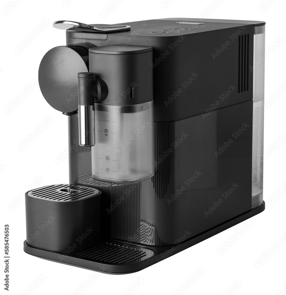 Black electric coffee machine, for making capsule coffee, on a ...