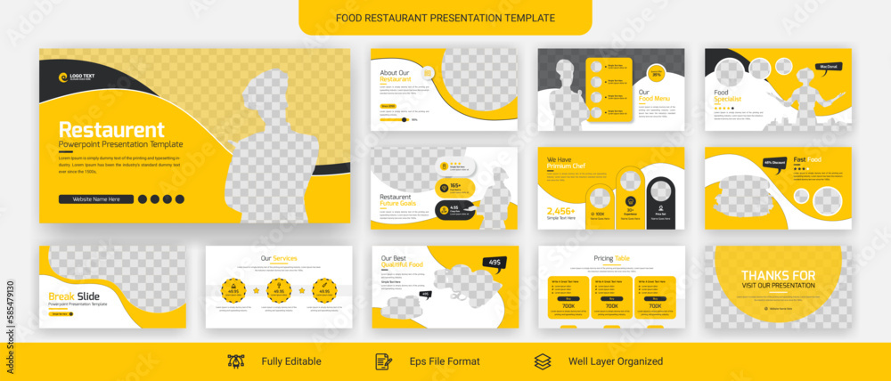 Food and restaurant powerpoint presentation slide template design set ...