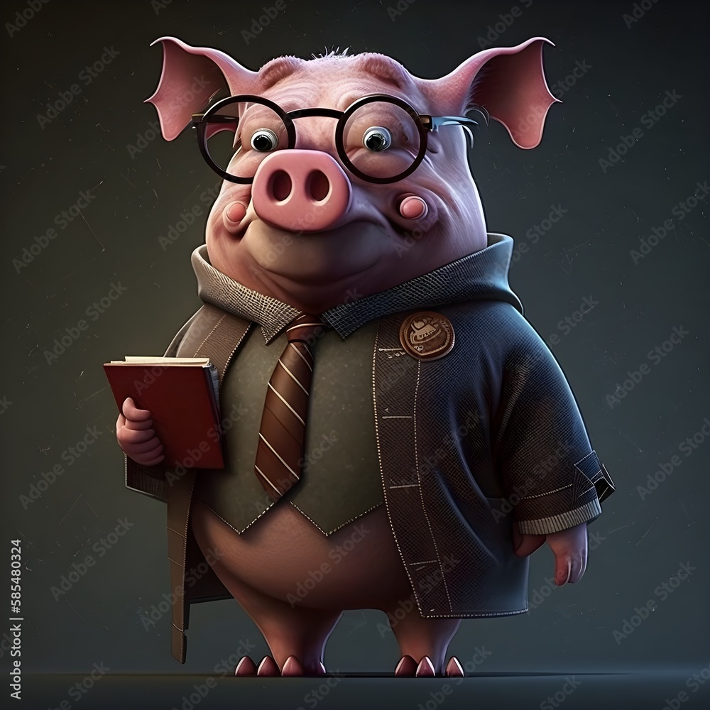 pig professor animated character cartoon Stock Illustration | Adobe Stock