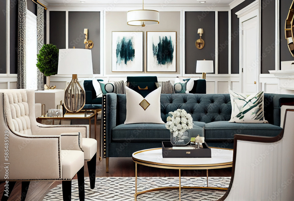 Interior design of a transitional living room that combines traditional ...