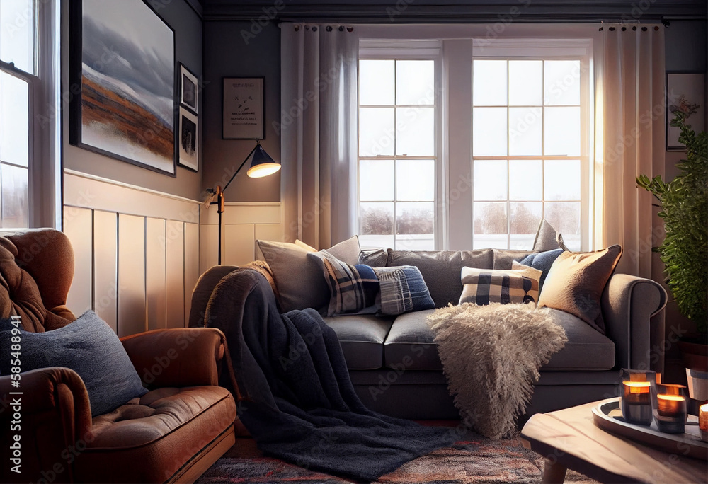 Interior design of a cozy and comfortable living room using soft ...
