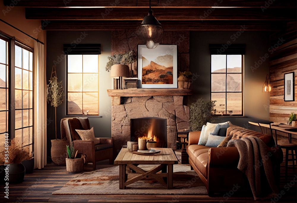 Interior design of a rustic living room that feels warm and inviting in ...