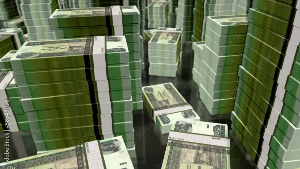 Ethiopia money Ethiopian Birr money notes packs loop. 3D flight over ...