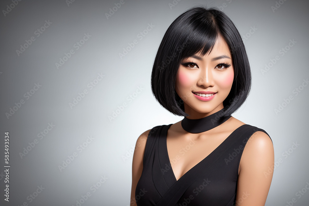 Beautiful woman studio portrait, girl looks directly into the camera ...