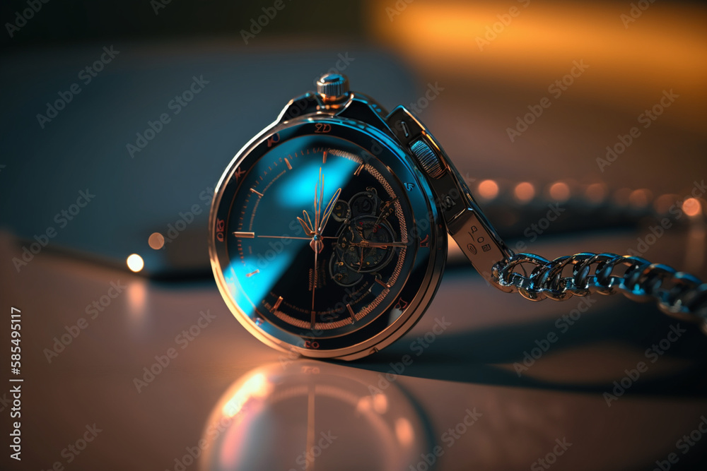 Vintage pocket watch with chain. Old timepiece with linked chain ...