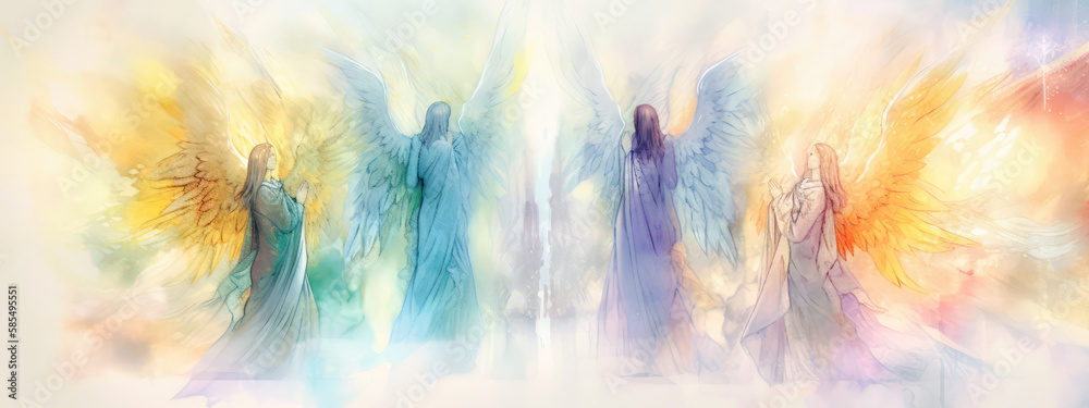Angels of heaven or ethereal beings. Religious, spiritual concept art ...