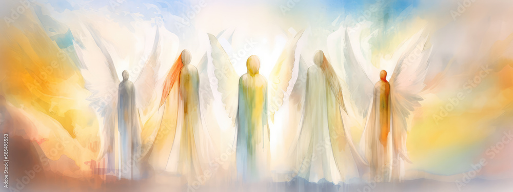 Angels of heaven or ethereal beings. Religious, spiritual concept art ...