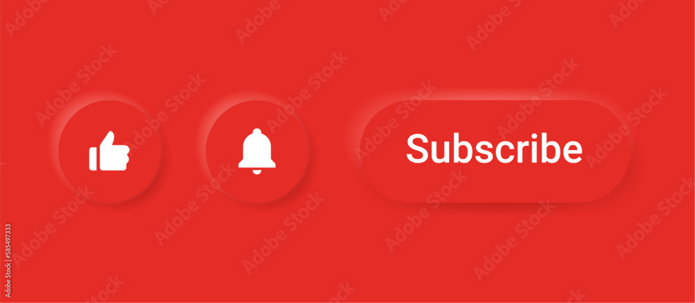 subscribe button with like icon, thumb up icon and notification bell ...