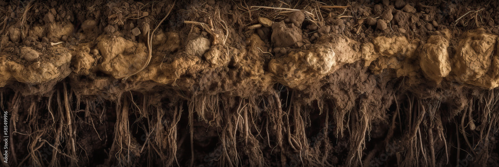 Cross-section of soil layers revealing plants roots. Generative AI ...