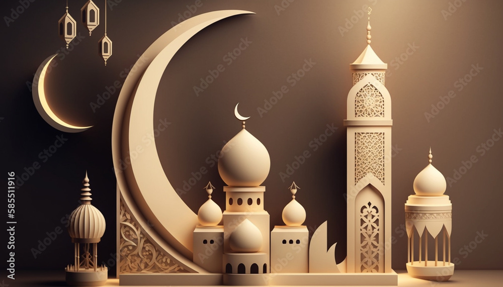 The 3D Ramadan Kareem design concept and crescent month serve as a ...
