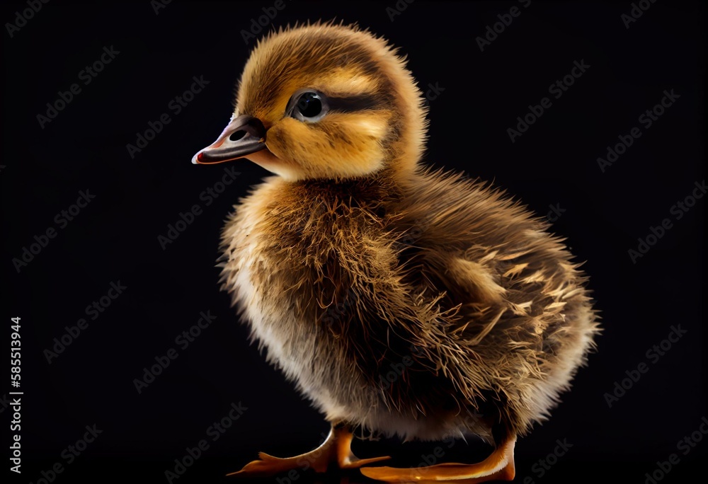 Three day old cute Peking Duck chick, standing facing front. Head ...