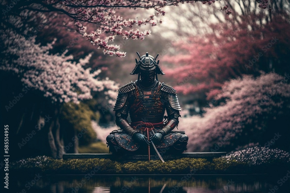 a meditating samurai in nature Stock Illustration | Adobe Stock