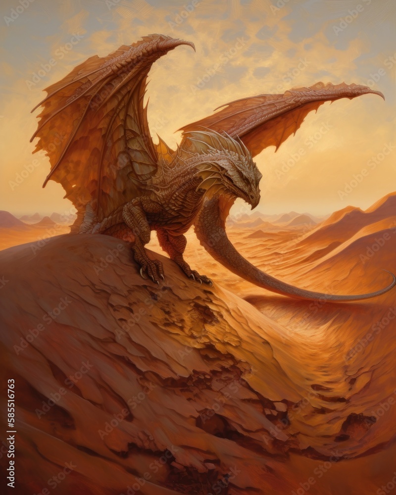 imposing bronze dragon wings outstretched atop san creature serene vast ...