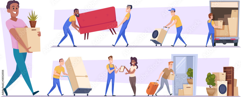 House moving. Delivery and loaders workers family relocation and moving ...