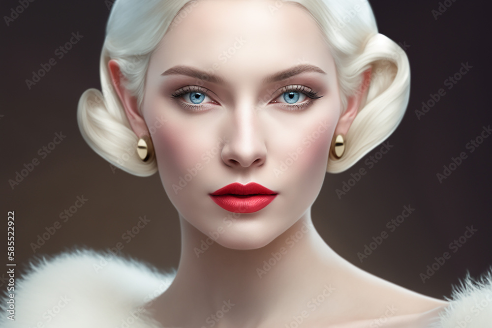 ภาพประกอบสต็อก Classic Woman Face With Blue Eyes And Red Lips Pale