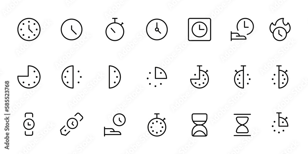 Time and clock, calendar, timer line icons. Vector linear icon set ...