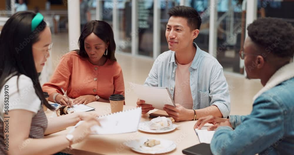 Lunch communication, notebook and diversity students working on ...