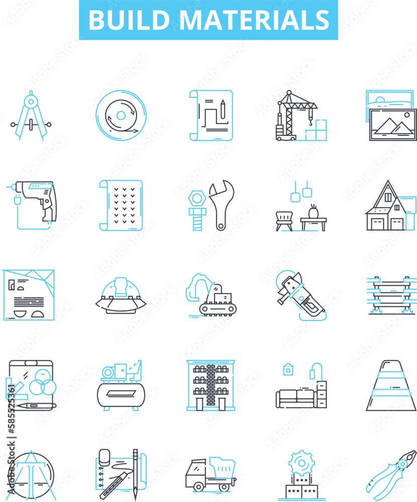 Build materials vector line icons set. Bricks, Cement, Sand, Gravel ...