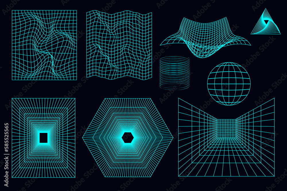 Geometric shapes and grids in neon color. Abstract backgrounds ...