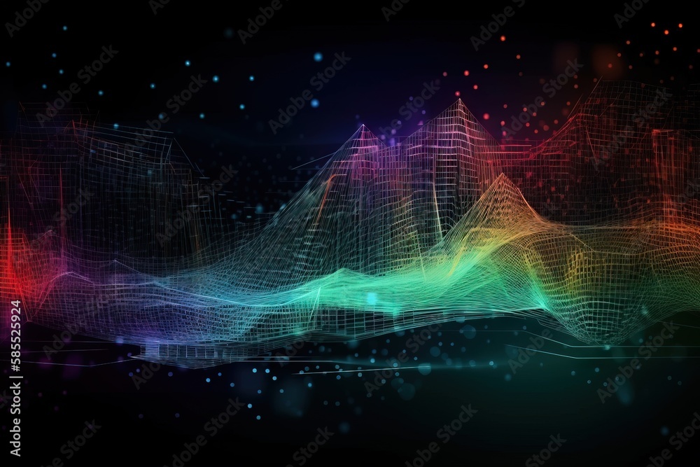 A Colorful Abstract Background With Lines And Dots On A Black Background Generative Ai Stock